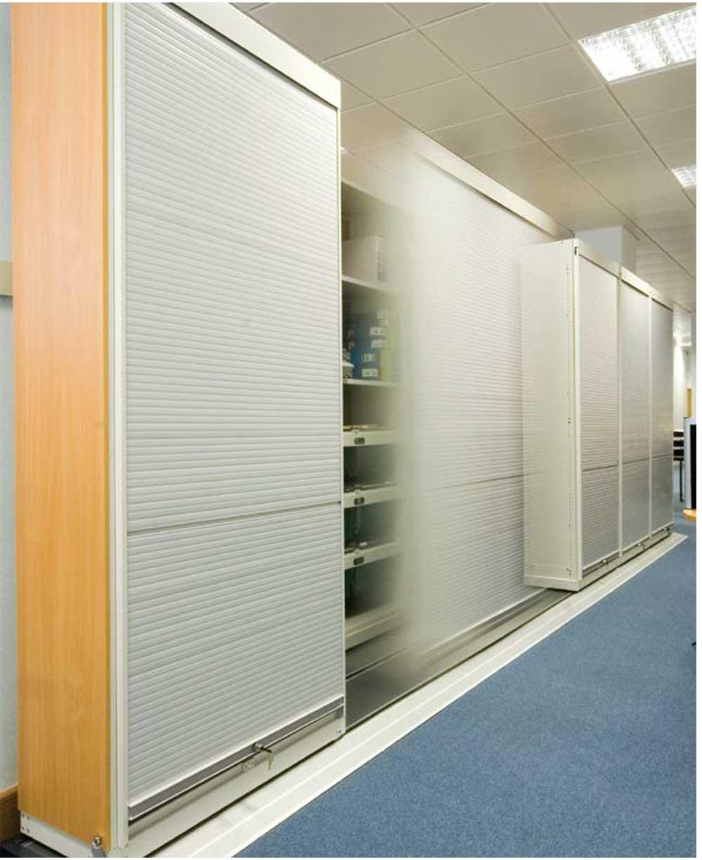 Mobile shelving for efficient storage capacity. | OfficeSTOR
